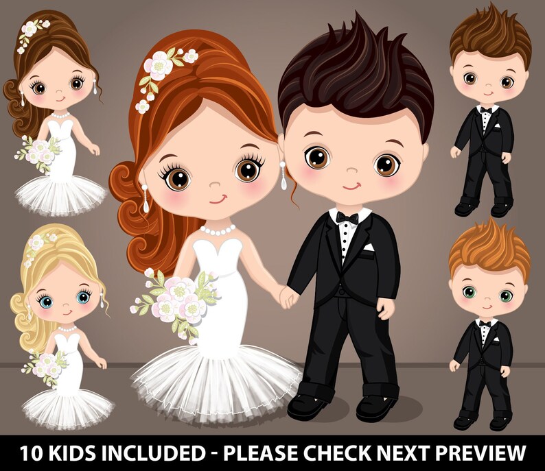 Kid Couple Clipart Vector Wedding Boy and Girl Love Bride | Etsy