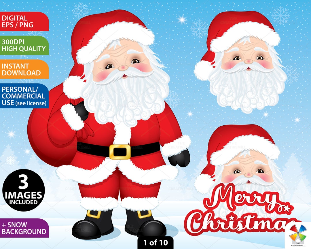 Santa Claus Clipart, Vector Santa, Merry Christmas, Xmas PNG, Cute ...