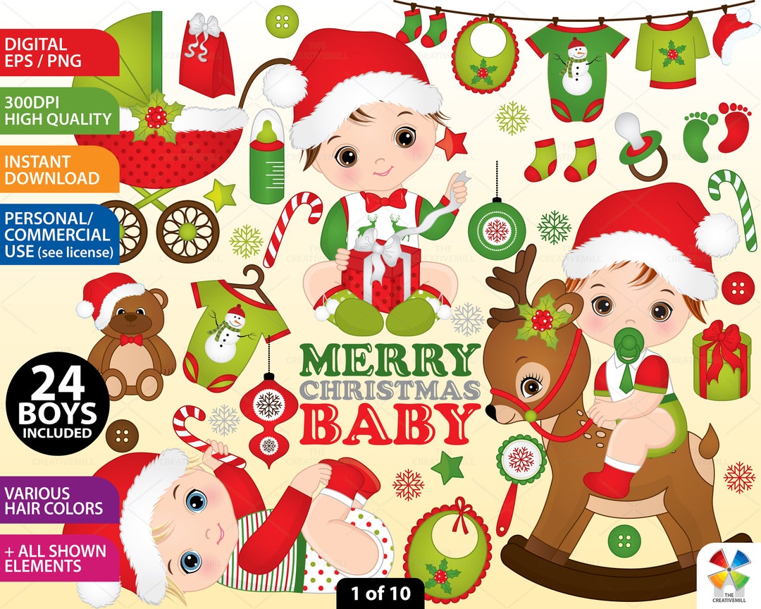 Christmas Baby Boys Clipart - Vector Christmas Clipart, Baby Clipart ...