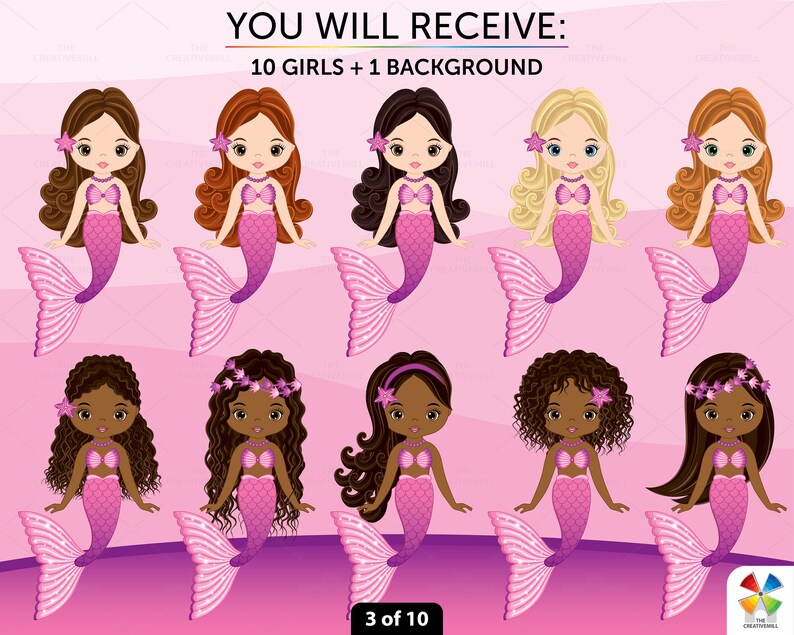 Mermaids Clipart Vector Mermaid Fish Girls African - Etsy