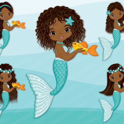 African American Mermaid Clipart Vector Mermaid Clipart | Etsy