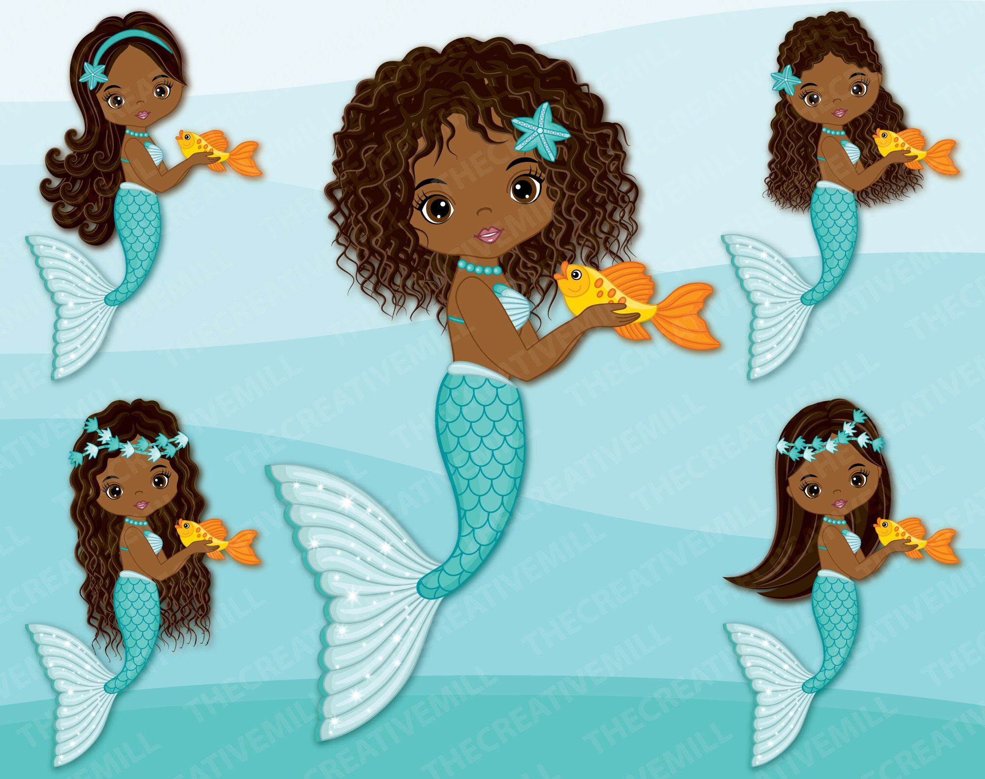 Vector Mermaids Clip Art Mermaid Clipart Fish Girls Clipart Mermaid ...