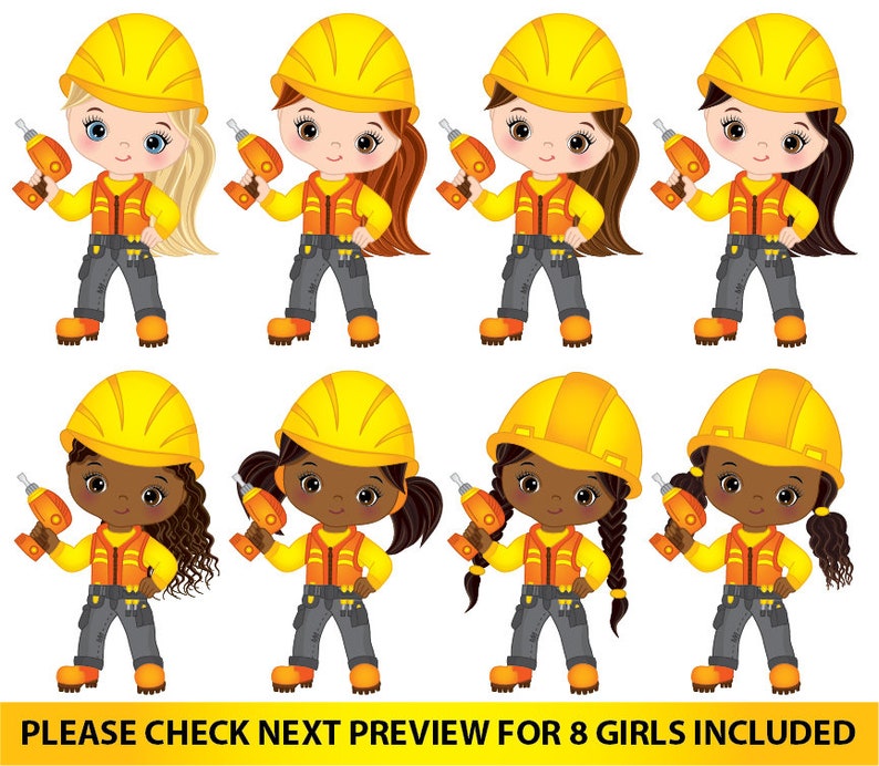 Construction Girls Clipart Vector Construction Clipart Girl - Etsy México