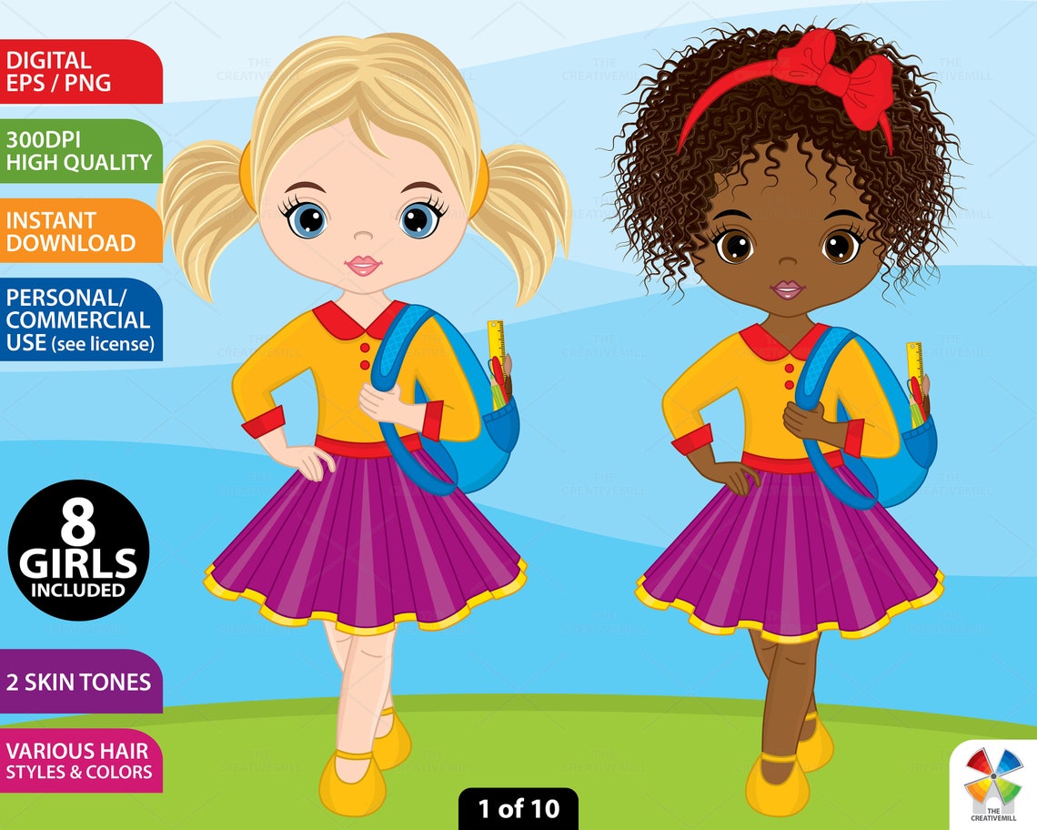 Back to School Clipart Vector School Clipart School Girls - Etsy