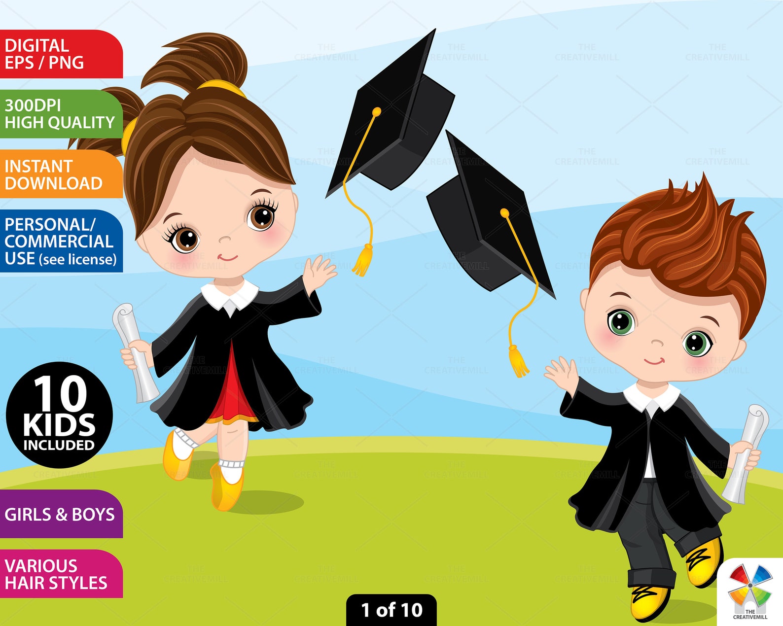 Graduation Kids Clipart Vector Preschool Clipart Student - Etsy