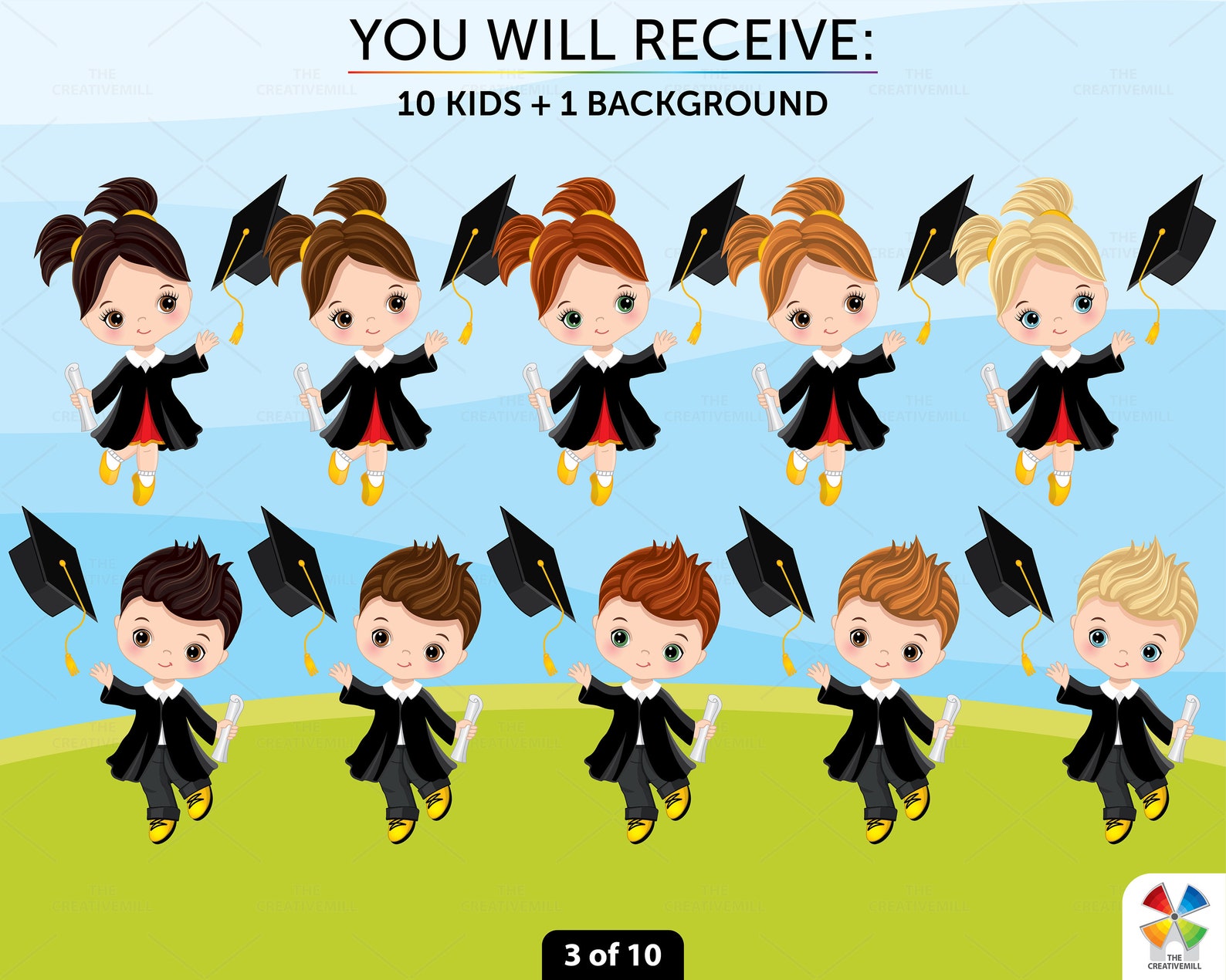 Graduation Kids Clipart Vector Preschool Clipart Student - Etsy
