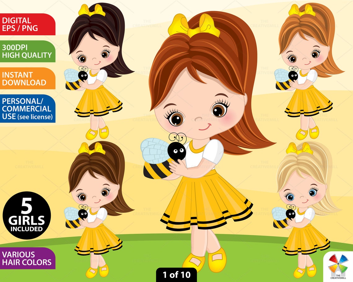 Bee Clipart Vector Bee Clipart Girl Clipart Bee Girls - Etsy