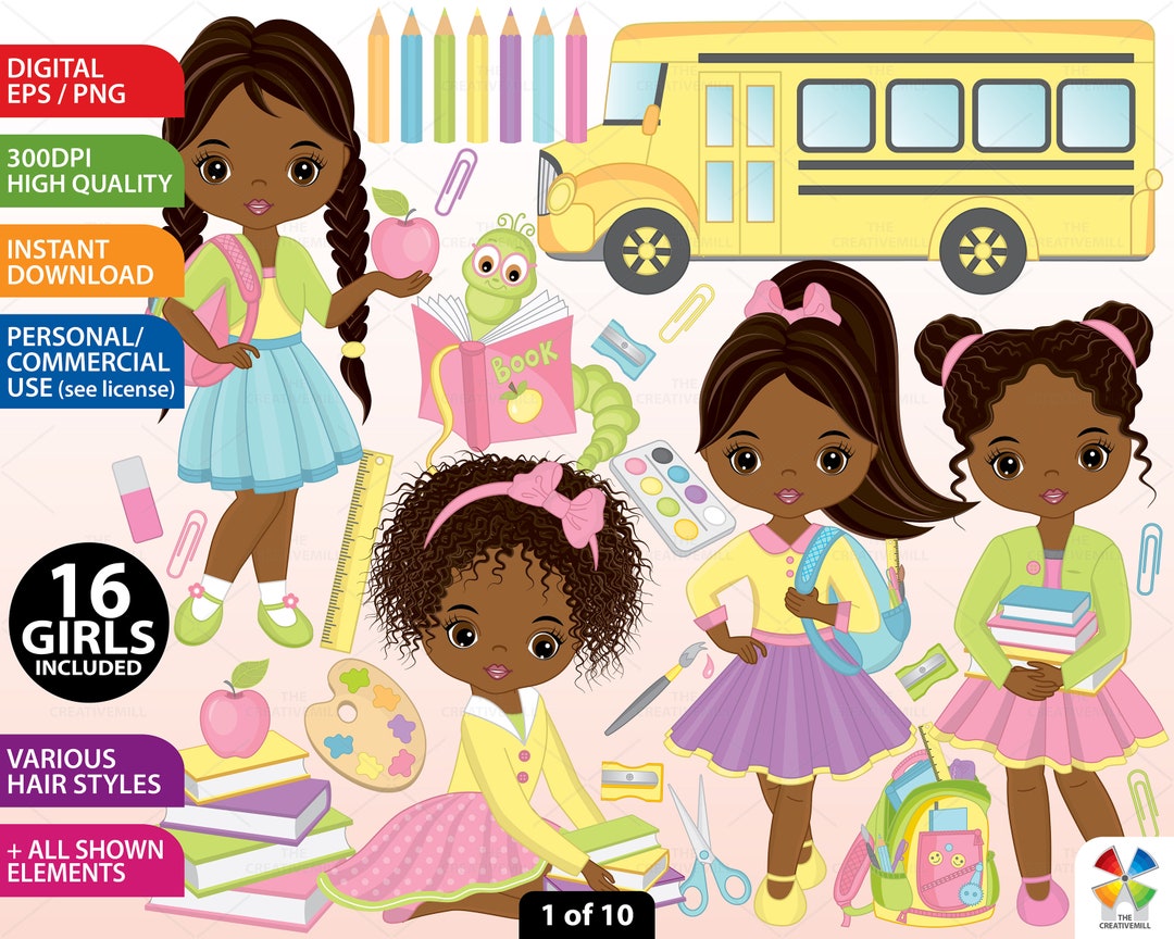 Back to School Clipart - Vector School Clipart, African American ...