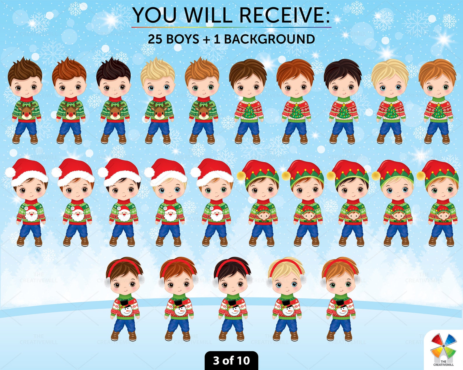 Christmas Boy Clipart Vector Little Boy Character Winter - Etsy