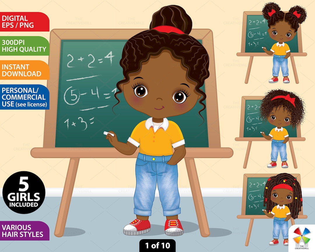 School Black Girl Clipart, Vector School, African American, Study ...