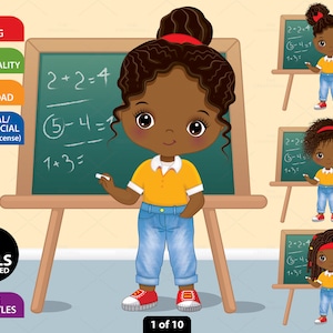 School Black Girl Clipart, Vector School, African American, Study ...