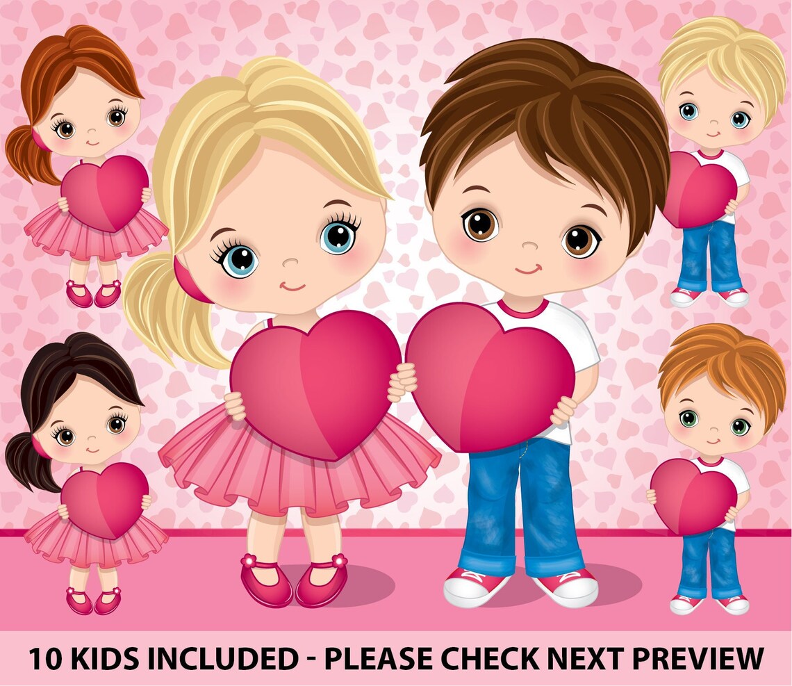 Valentines Day Clipart Vector Valentine Day Boy and Girl | Etsy