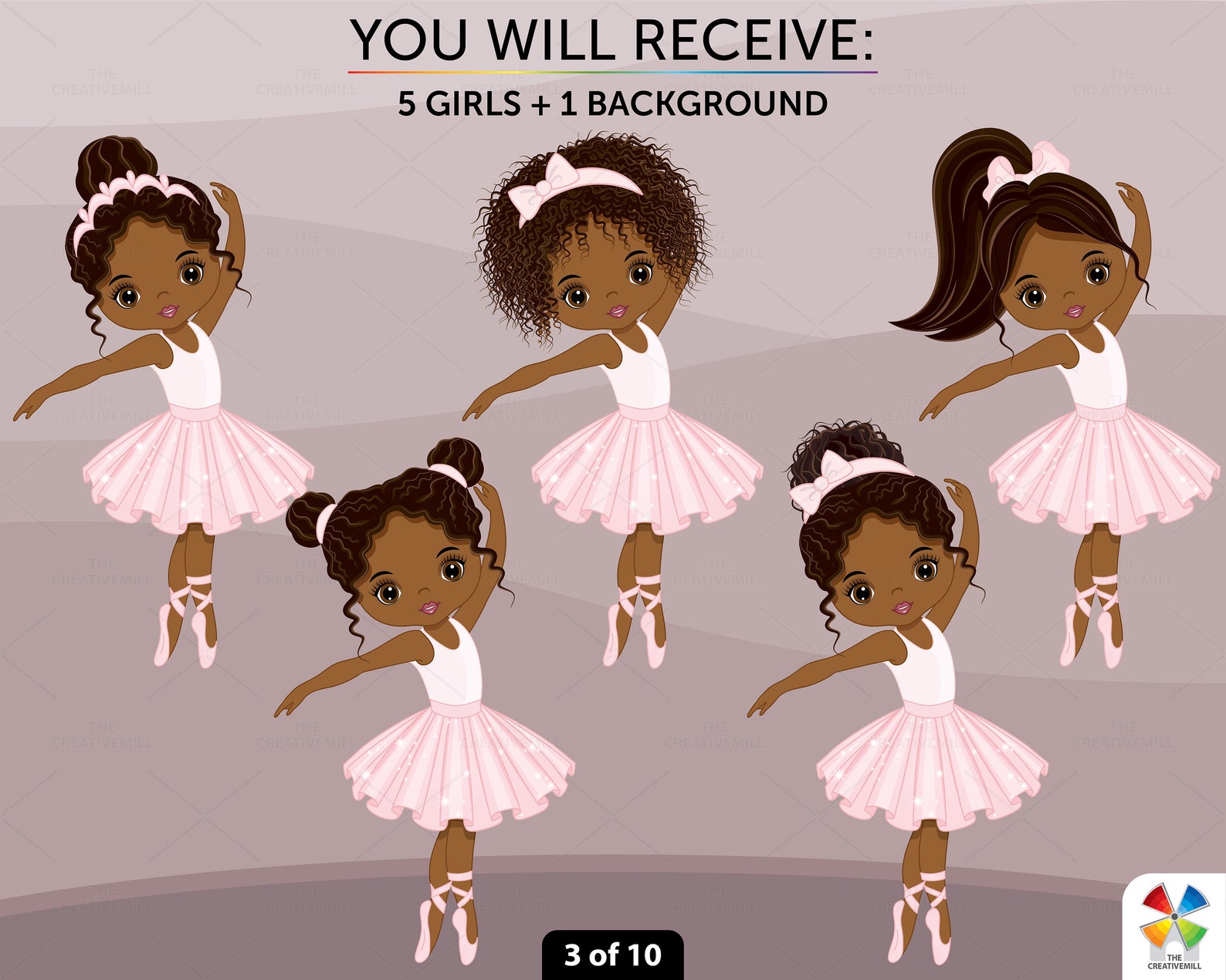 Pink Pastel Ballerina Clipart Vector Ballet Afro Puffs Pink - Etsy