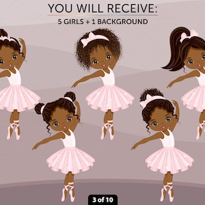 Pink Pastel Ballerina Clipart, Vector Ballet, Afro Puffs, Pink Tutu ...