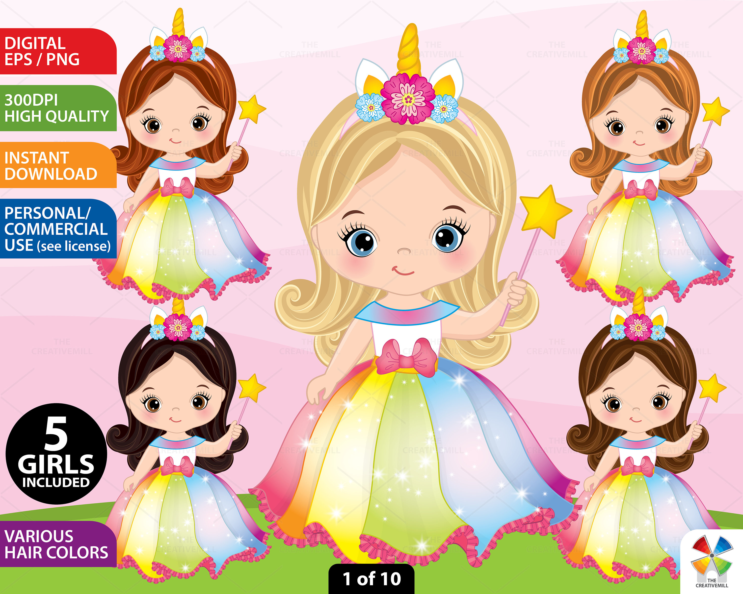 Unicorn Girl Clipart Vector Little Girl Clipart Princess - Etsy UK
