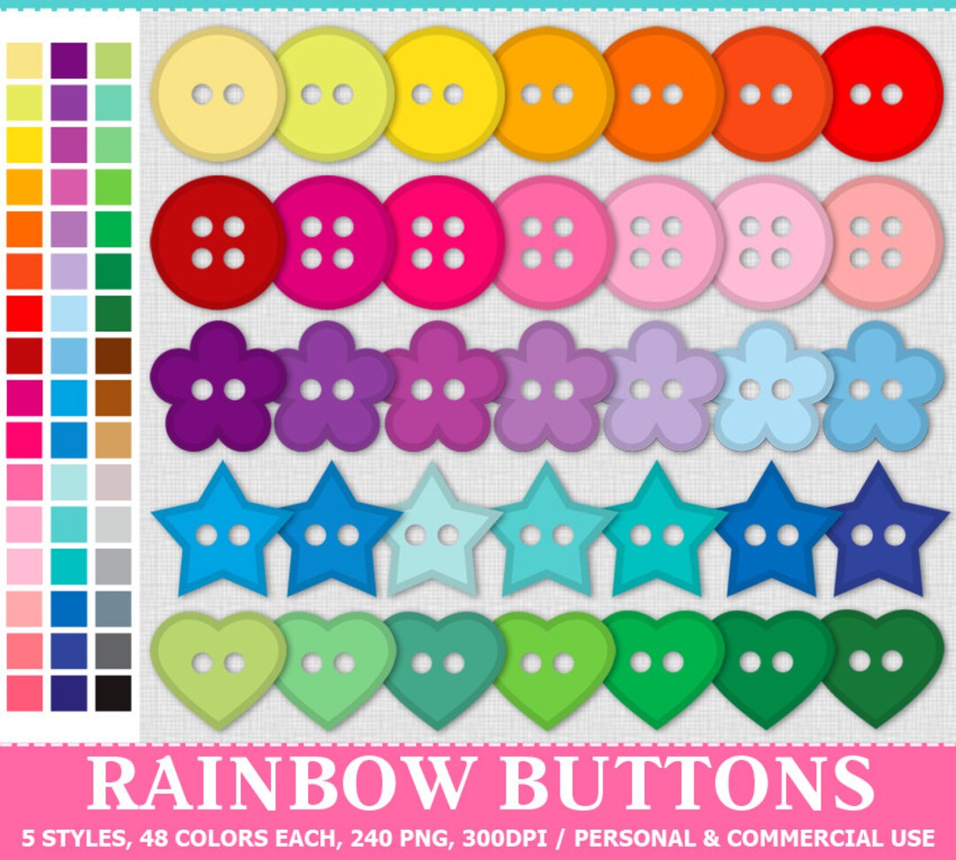 240 Digital Rainbow Buttons Clip Art. Colourful Button Clipart - Etsy