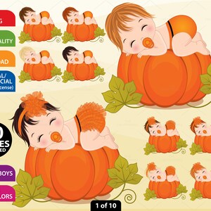 Baby Sleeping Pumpkin Clipart, Vector Little Pumpkin, 1st Halloween ...