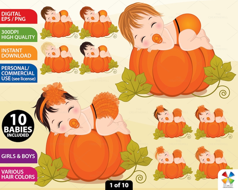 Baby Sleeping Pumpkin Clipart Vector Little Pumpkin 1st - Etsy