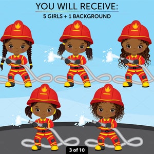 Black Girl Firefighter Clipart, Vector Fireman, Afro Little Girl, Fire ...