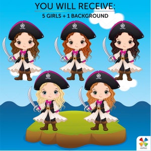Pirate Girl Clipart, Vector Kids Adventure, Pirate Princess, Little ...