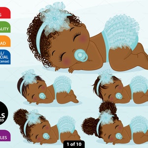 Black Baby Girl Clipart, Vector Newborn, Turquoise Baby, Baby Shower ...