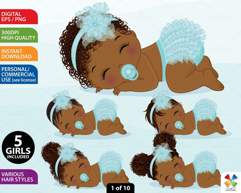 Black Baby Girl Clipart Vector Newborn Turquoise Baby Baby - Etsy