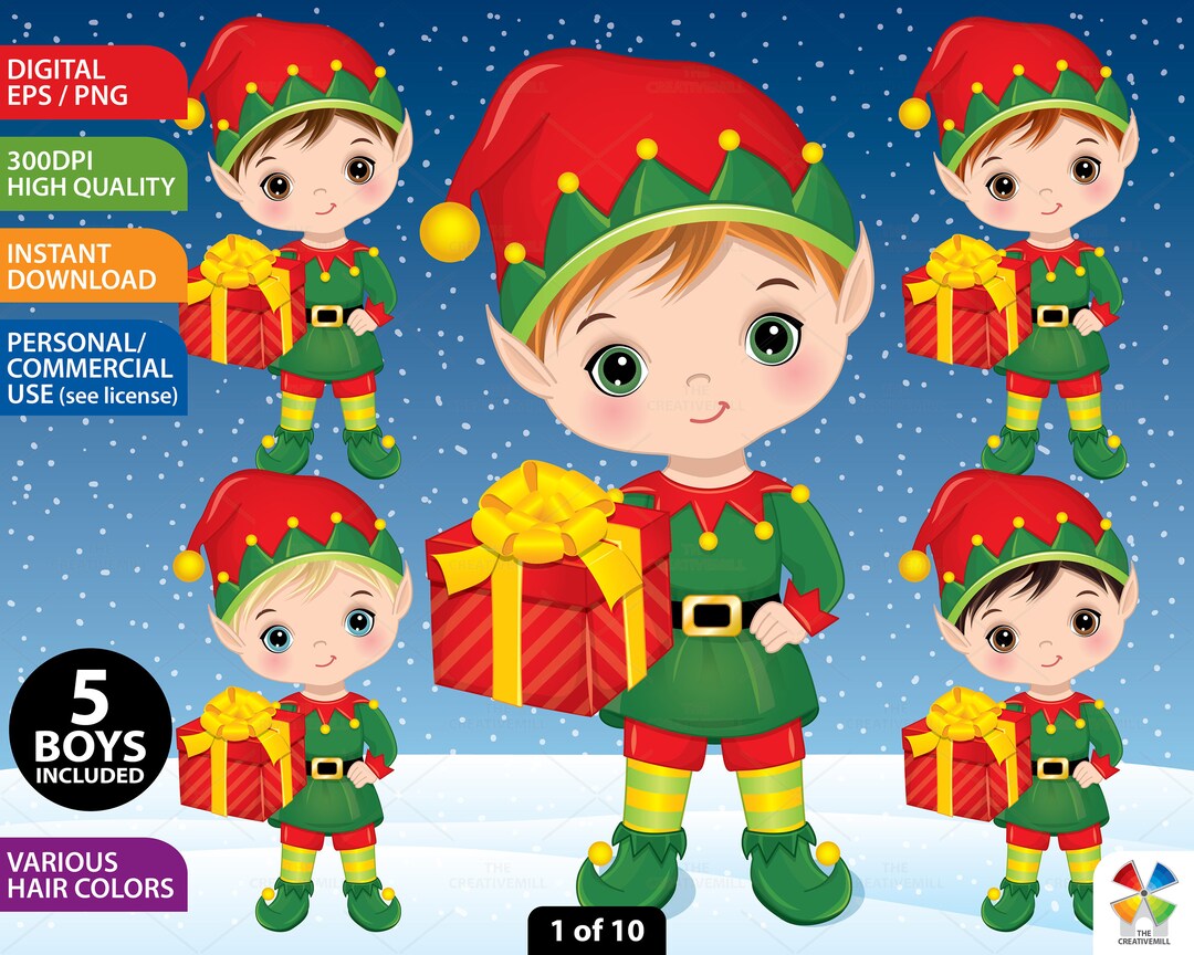 Christmas Elf Clipart, Vector Xmas Elf, Santa Helper, Elves PNG, Cute ...