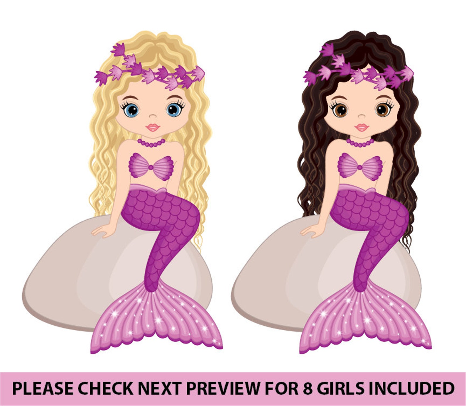 Mermaids Clipart Vector Mermaids Clipart Fish Girls - Etsy