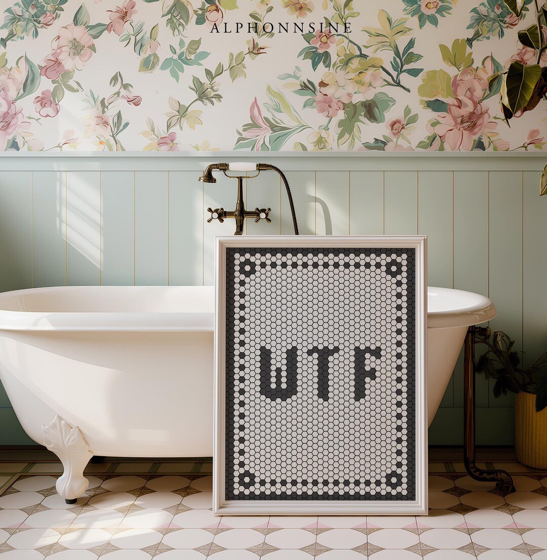 WTF Print Poster, Bistro Tile Letter Hexagon Artwork Wall Art, Floor ...