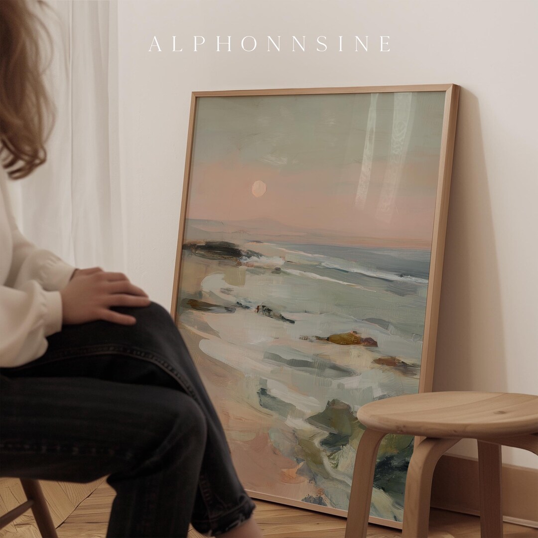 Abstract Coastal Shoreline Painting | Cozy Modern Beach House Vintage ...