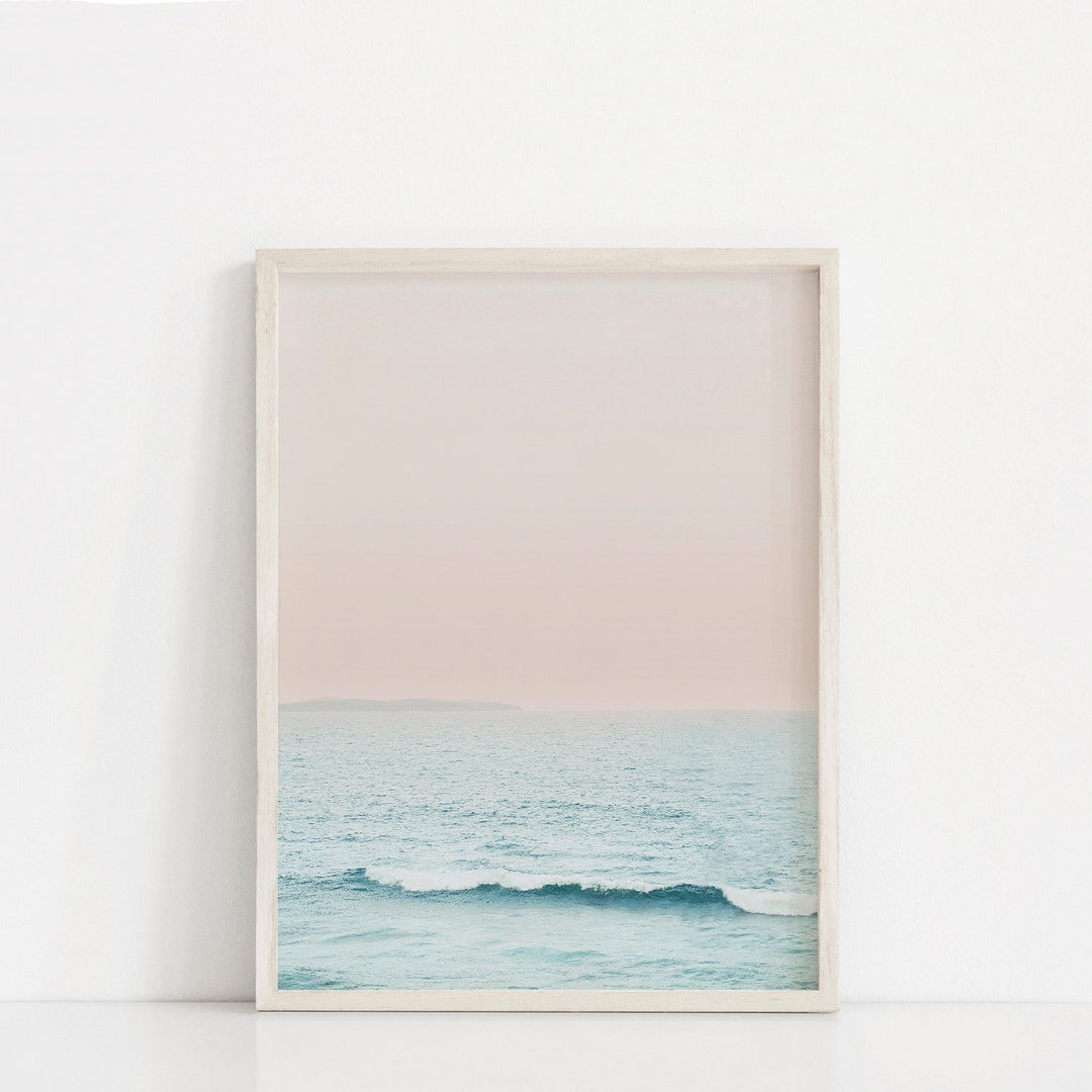 Pink Sunset Ocean Art Print, Printable Pink Sky Wall Art, Ocean Wave ...