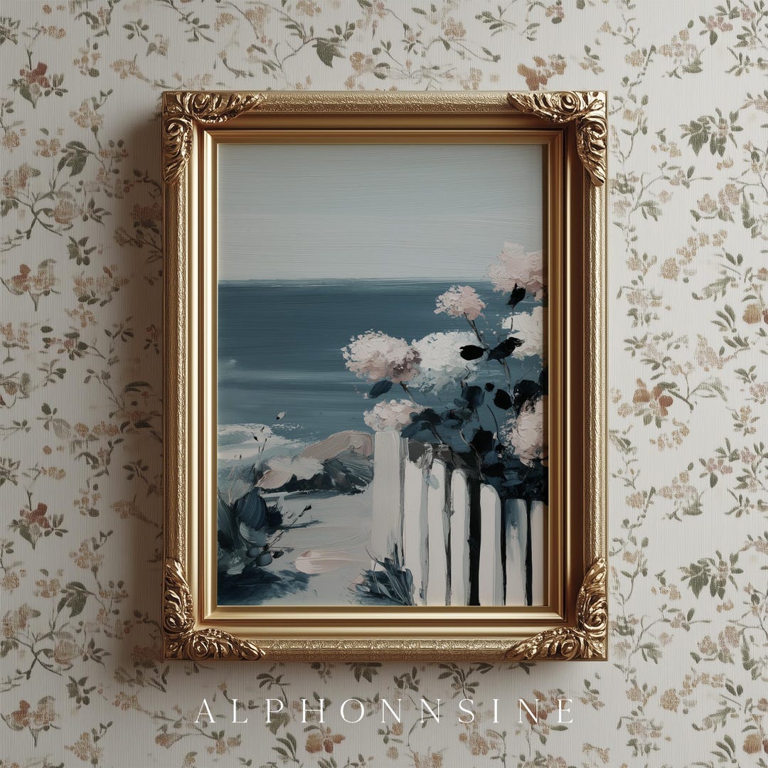 Hydrangea Art Print | Modern Coastal Ocean Flower Wall Art Print ...