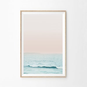 Pink Sunset Ocean Art Print, Printable Pink Sky Wall Art, Ocean Wave ...