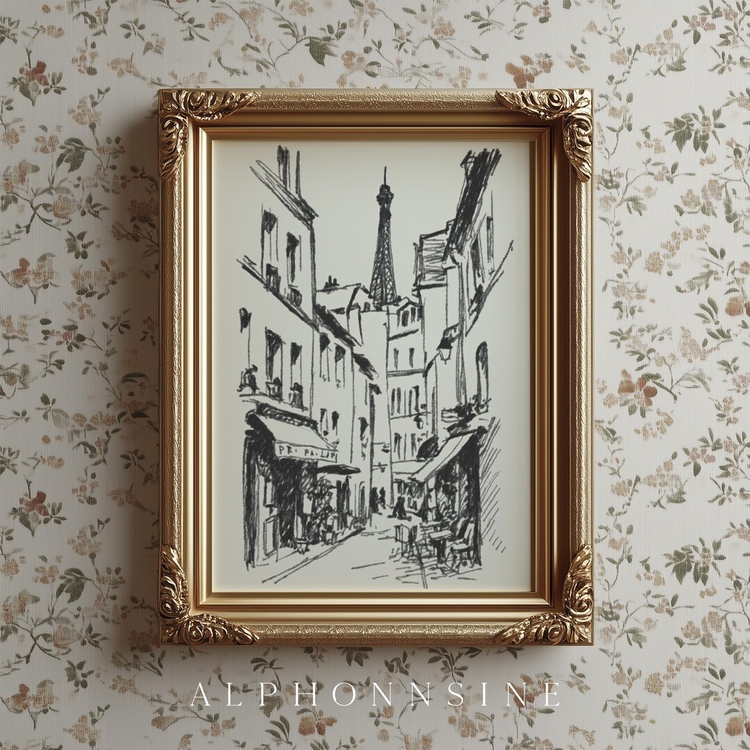 Minimalist Vintage Paris France Sketch Wall Art Print, Printable Eiffel ...