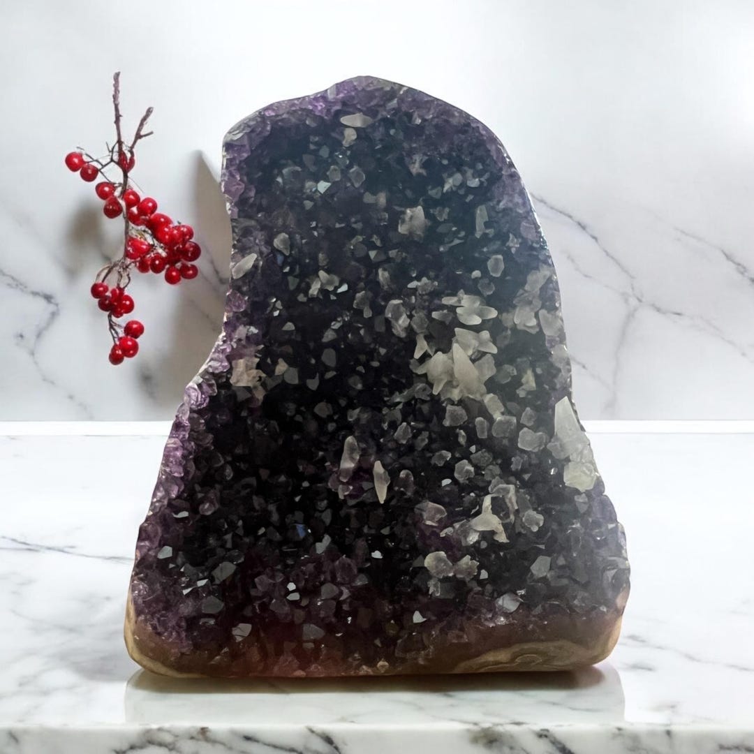 Amethyst With Calcite | Natural Crystal Display | Healing Energy Stone ...