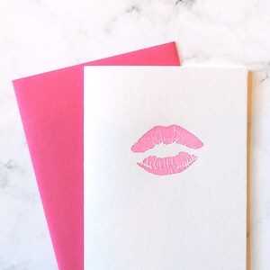 Kiss mwah Letterpress Card, Valentine Lips Neon XOXO Pink Love Marriage ...