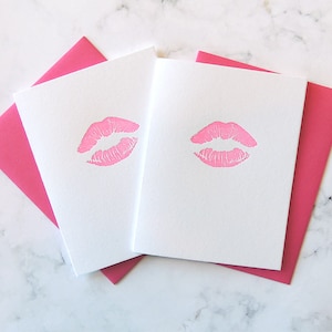 Kiss mwah Letterpress Card, Valentine Lips Neon XOXO Pink Love Marriage ...