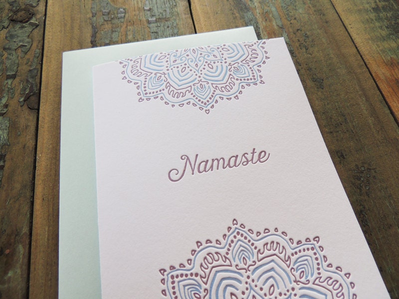 Namaste Letterpress Card Yoga Greeting Blank Blue Purple - Etsy