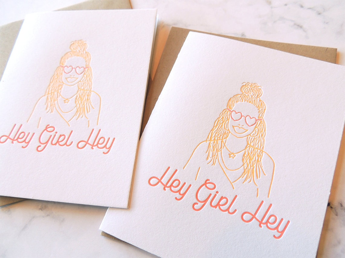 Hey Girl Hey Letterpress Card Neon Woman Girl Friend Sassy - Etsy