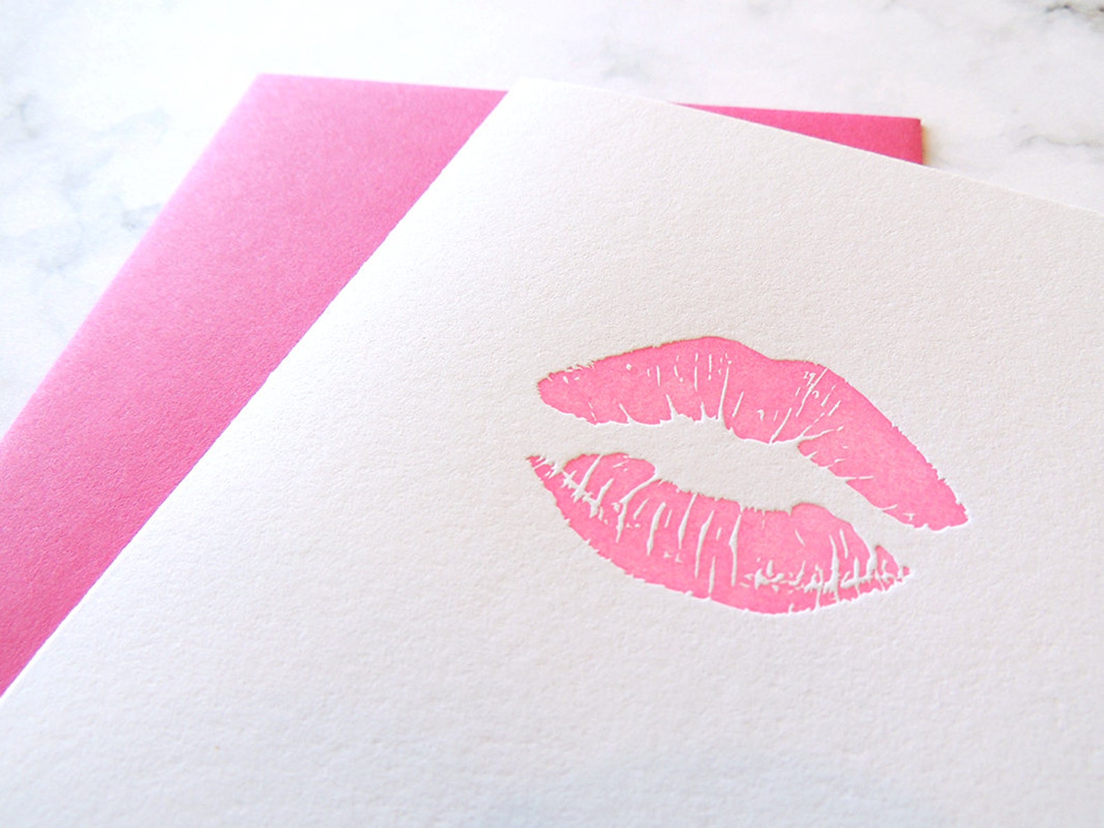 Kiss mwah Letterpress Card Valentine Lips Neon XOXO Pink - Etsy