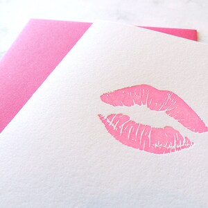 Kiss mwah Letterpress Card, Valentine Lips Neon XOXO Pink Love Marriage ...