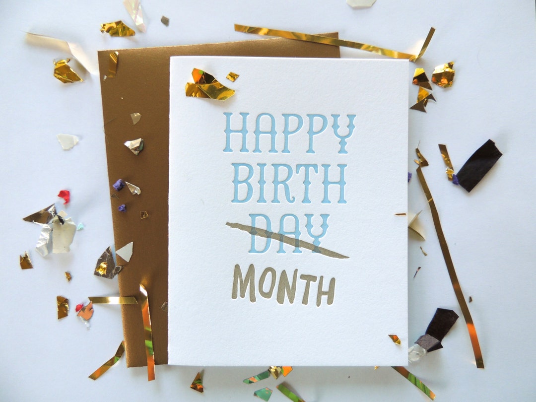 Birthday Month Letterpress Card, Happy Birthday Party Friends Women ...