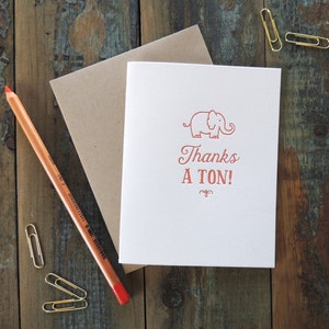 Thanks a Ton Letterpress Card, Elephant Red Calligraphy Lettering ...