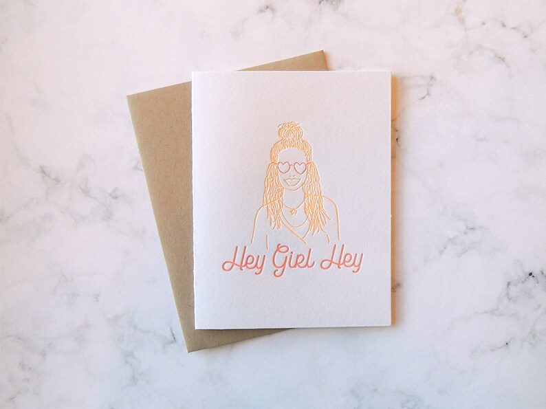 Hey Girl Hey Letterpress Card Neon Woman Girl Friend Sassy - Etsy