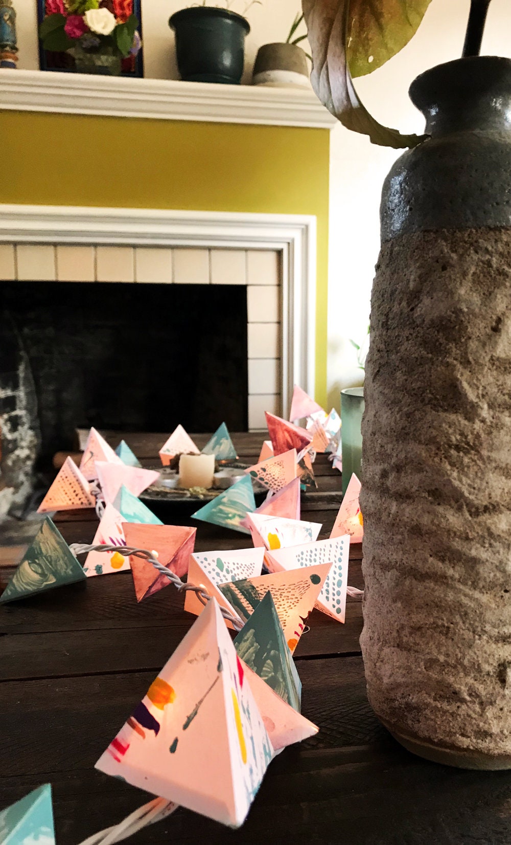 Lanterns Hanging Geometric Paper Lanterns in Sea Green Pyramid Origami ...