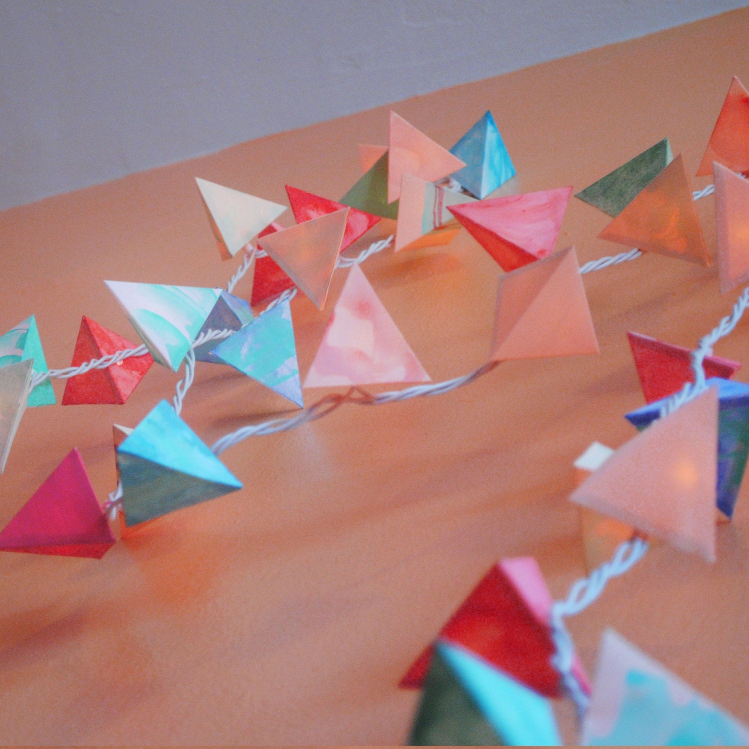 Paper Pyramid Lanterns - APRIL - Handmade Garland Fairy Lights in Mint ...