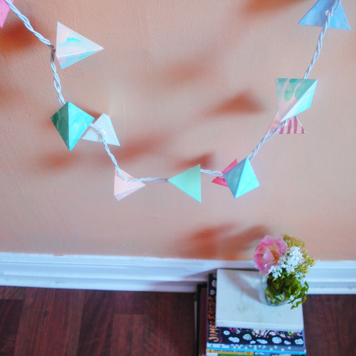 Paper Pyramid Lanterns - APRIL - Handmade Garland Fairy Lights in Mint ...