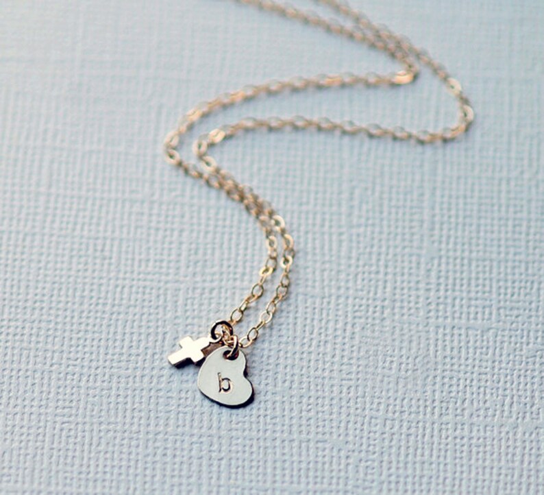 Dainty Tiny Cross Necklace, Personalized Dainty Initial Disc ...