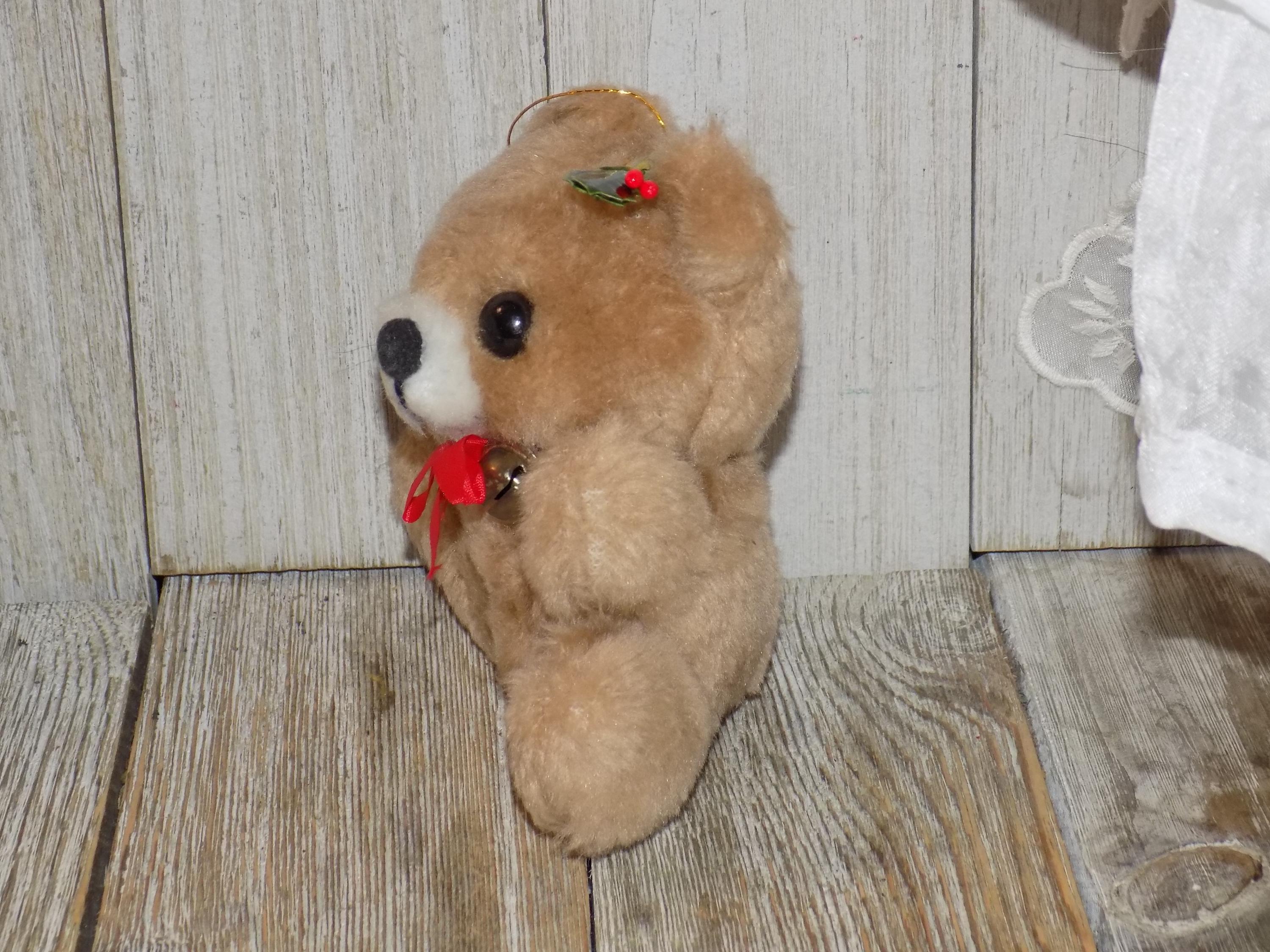 Teddy Bear Small, Holly Bear, Brown Small, Ornament Bear, Vintage Plush ...