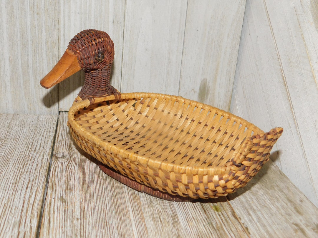 Vintage Duck Wicker Rattan Basket, Bread Basket, Cracker Basket, Duck ...